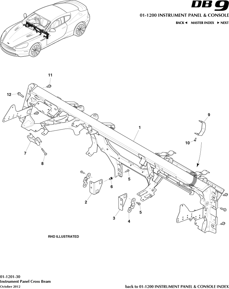 Later DB9 Instrument Panel Cross Beam Assembly