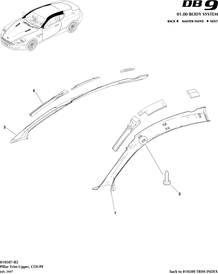 Early DB9 Coupe Upper Pillar Trim