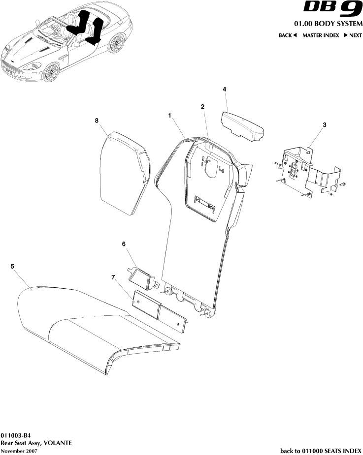 Later DB9 Rear Seat Assembly, VOLANTE | Aston Store