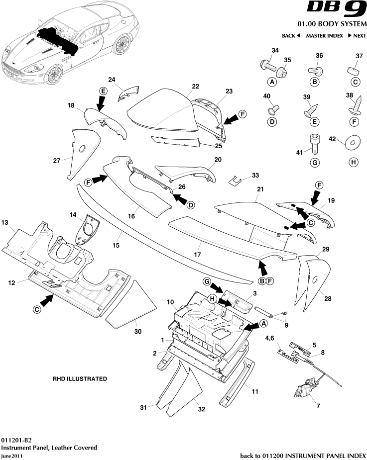 Early DB9 Leather Covered Instrument Panel