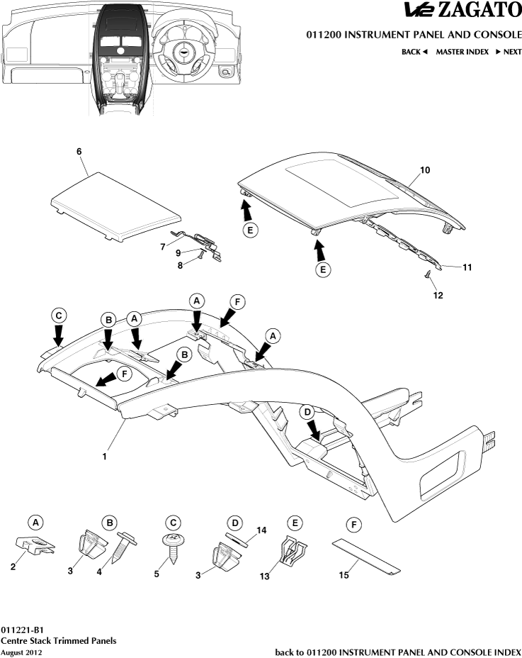 V12 Zagato Centre Stack Trimmed Panels
