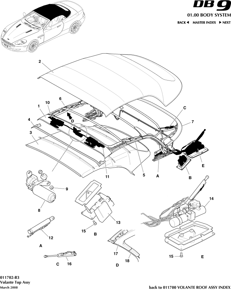 Early DB9 Volante Roof Assembly - Aston Store