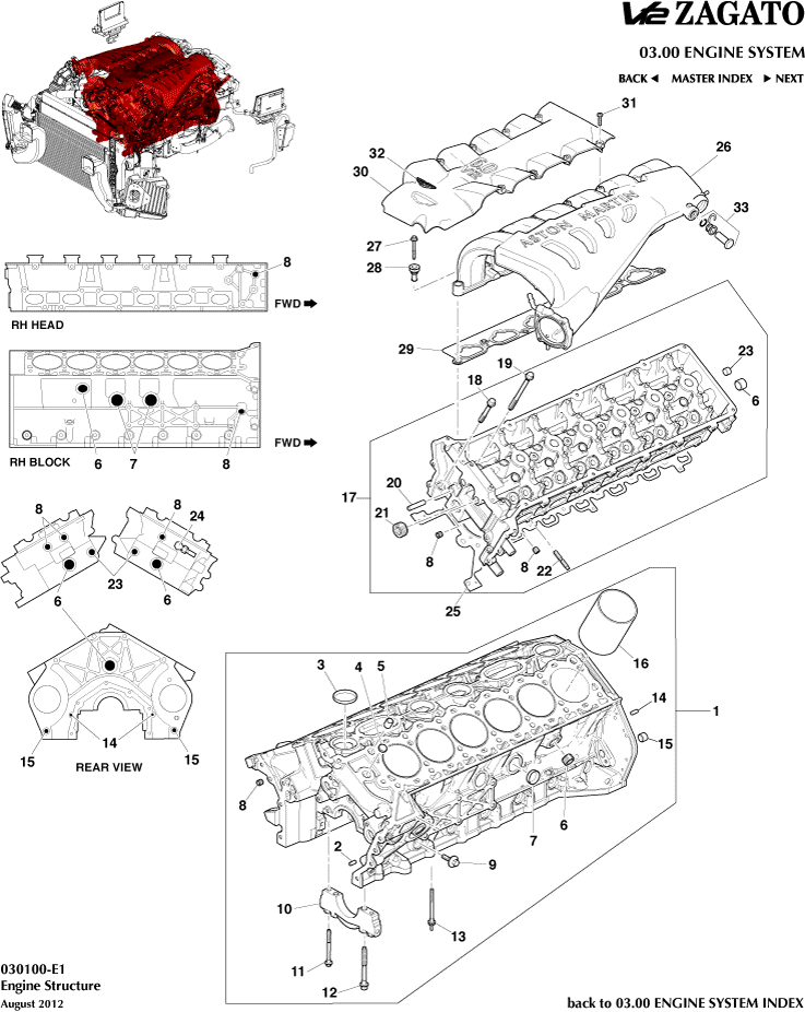 V12 Zagato Engine Structure Parts