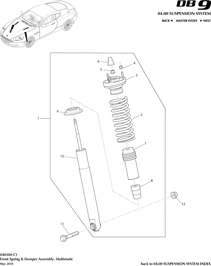 Early DB9 Front Suspension Spring and Damper