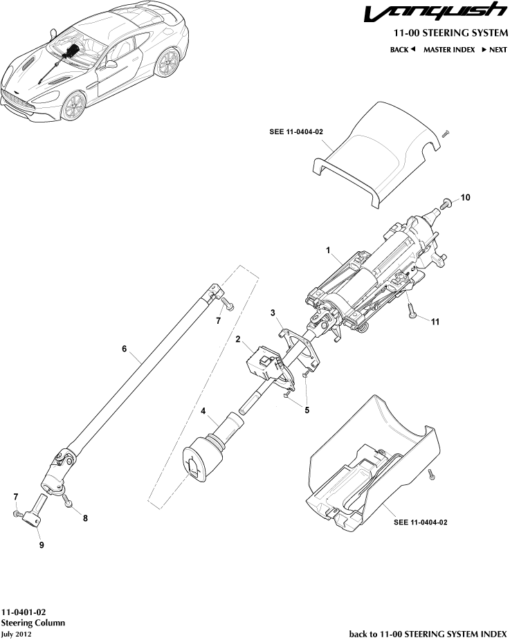 Later DB9 Steering Column Assembly
