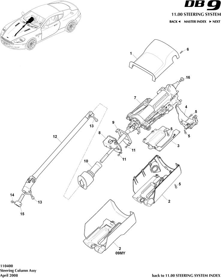 Early DB9 Steering Column Assembly