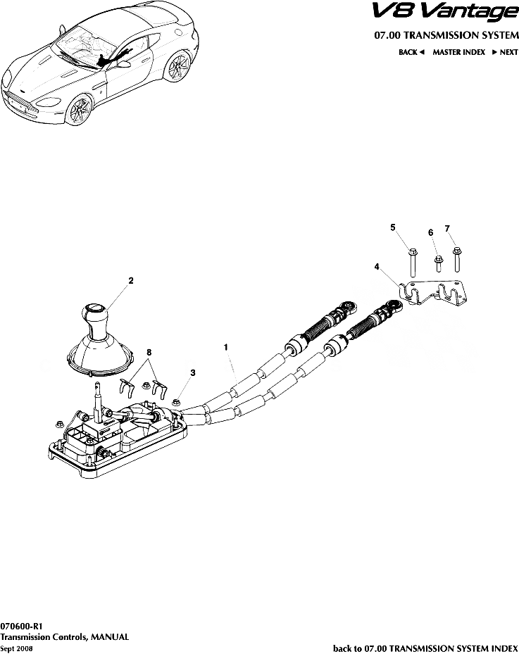 V8 Vantage Manual Gear Lever Assembly