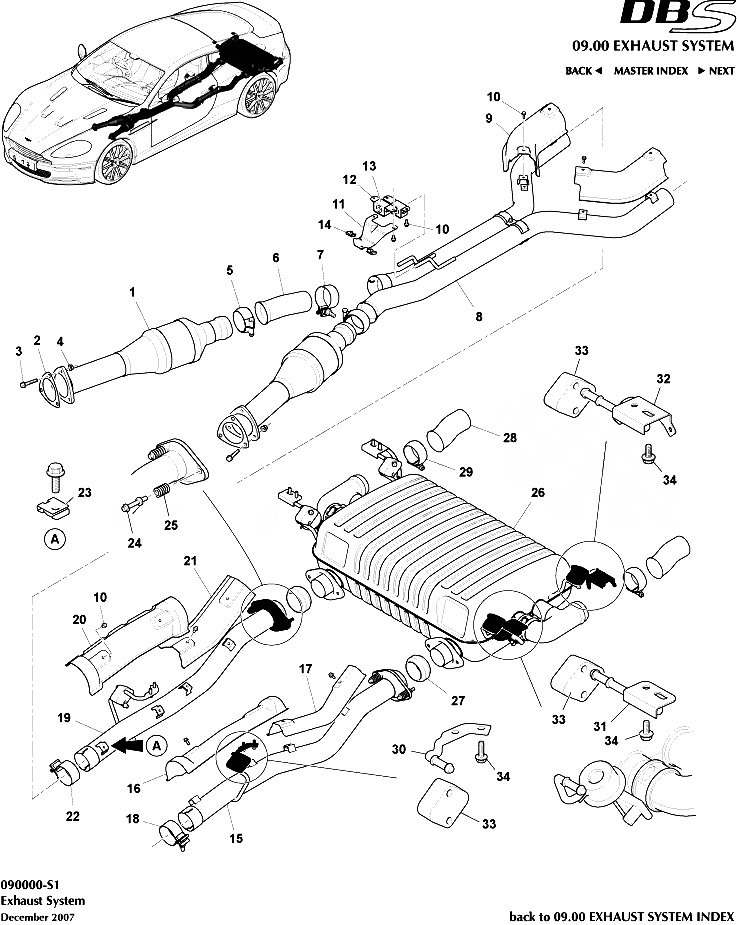 DBS V12 Exhaust System Parts