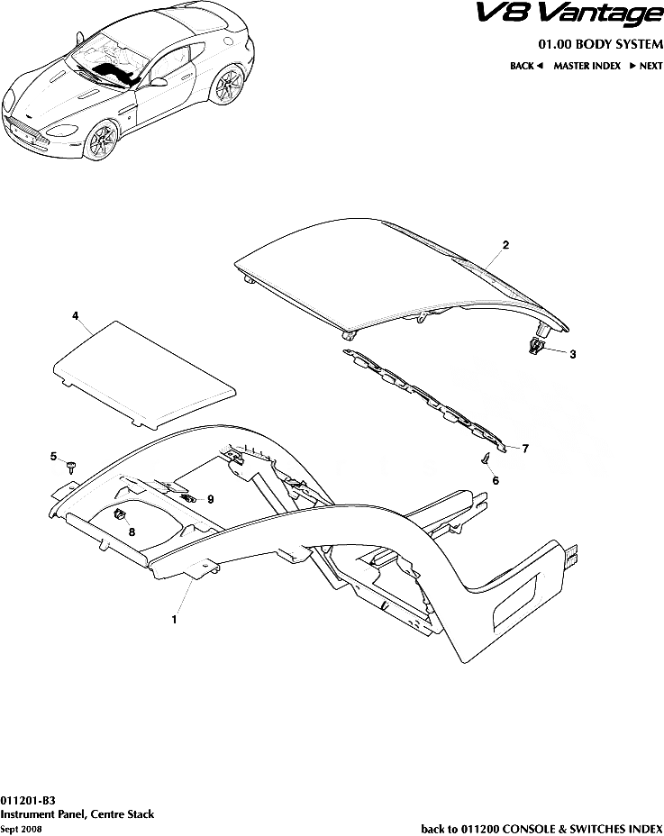 V8 Vantage Centre Stack without Sat Nav