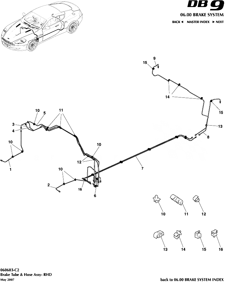 Early DB9 RHD Brake Lines and Hoses - Aston Store