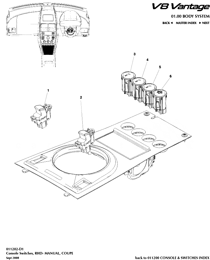 V8 Vantage Coupe RHD Console Switches
