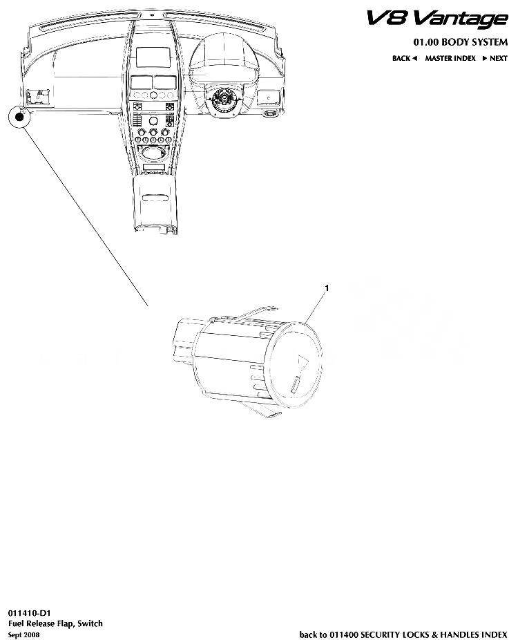 V8 Vantage Fuel Filler Release Switch