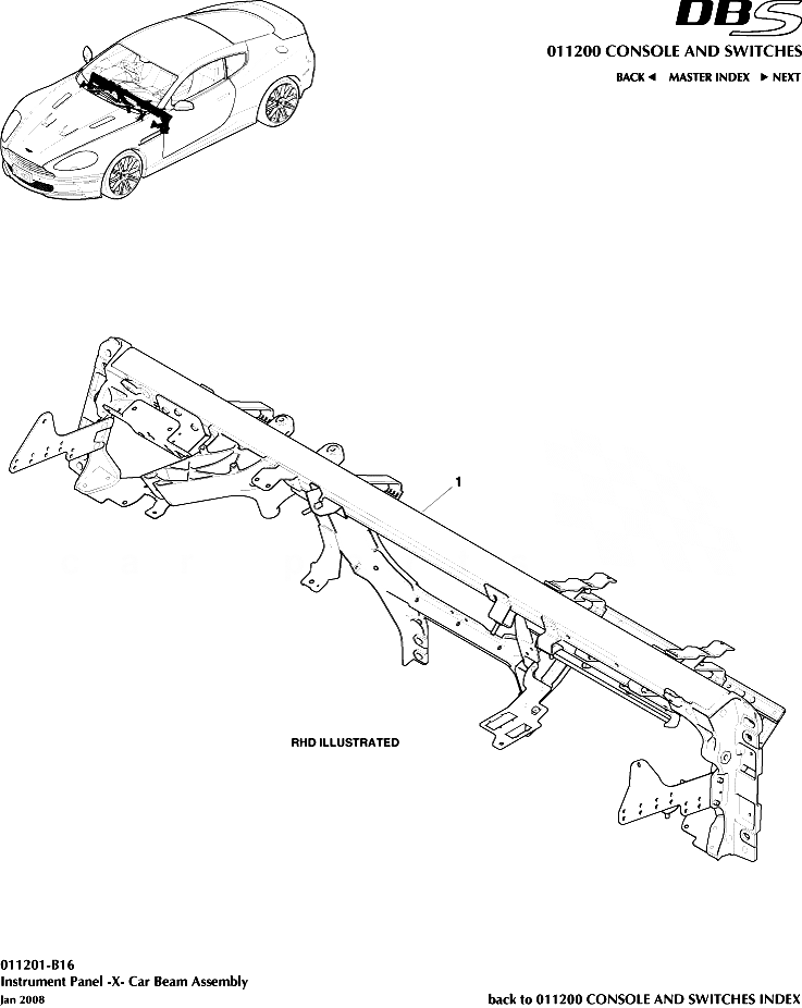 DBS V12 Instrument Panel - Car Beam Assembly
