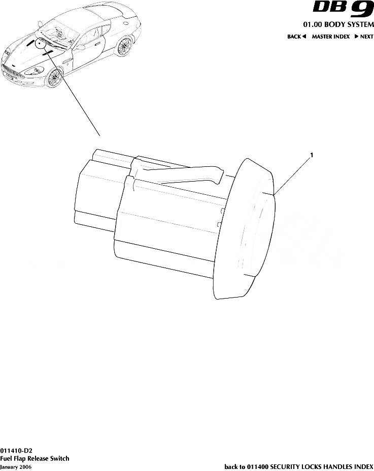 Early DB9 Fuel Filler Release Switch | Aston Store