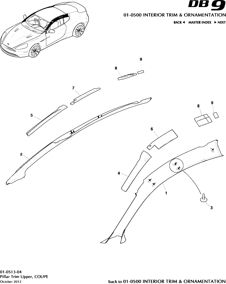 Later DB9 Coupe Upper Pillar Trim