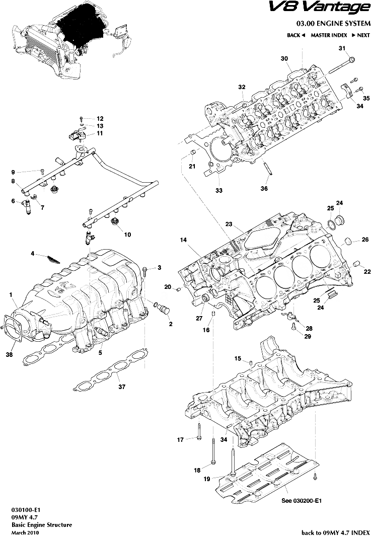 V8 Vantage 4.7L Engine Structure Parts