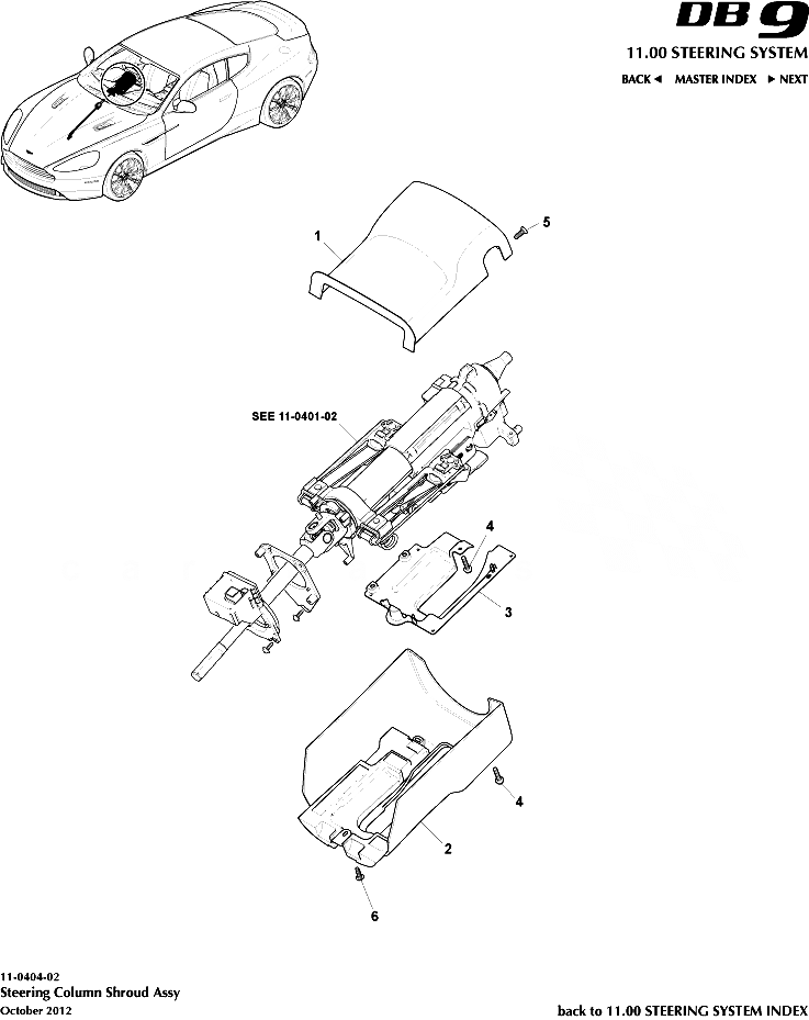 Later DB9 Steering Column Shroud Assembly