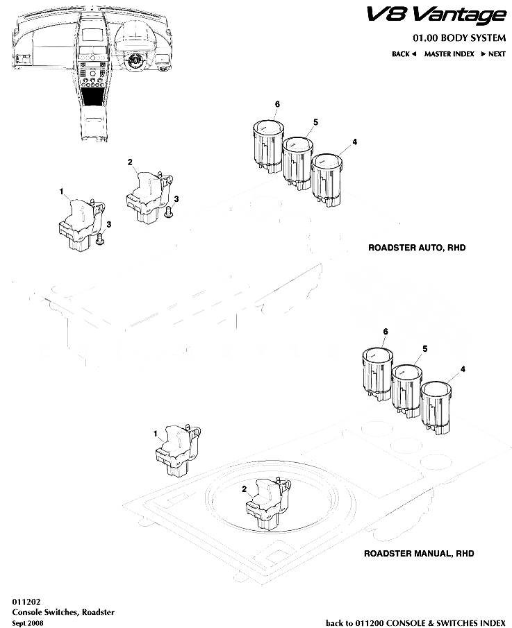 V8 Vantage Roadster Console Switches