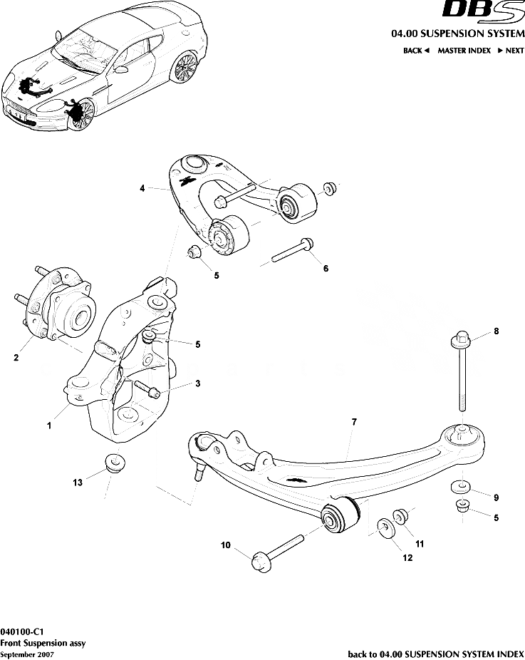 DBS V12 Front Suspension Assembly Parts