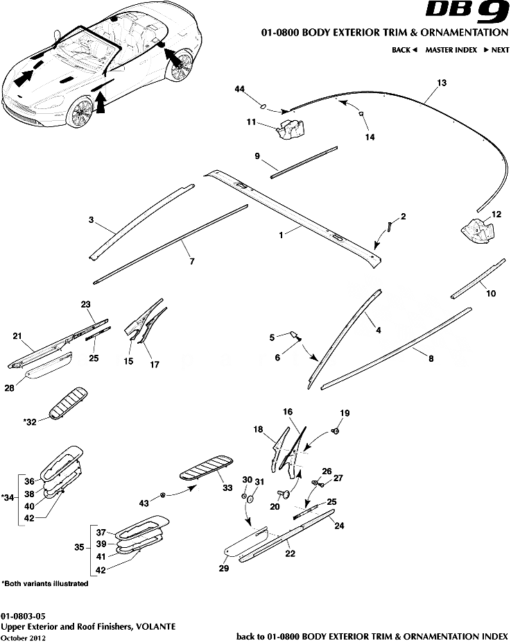 Later DB9 Volante Upper Exterior Finishers