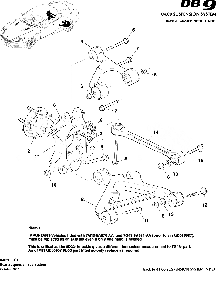 Early DB9 Rear Suspension Assembly Parts
