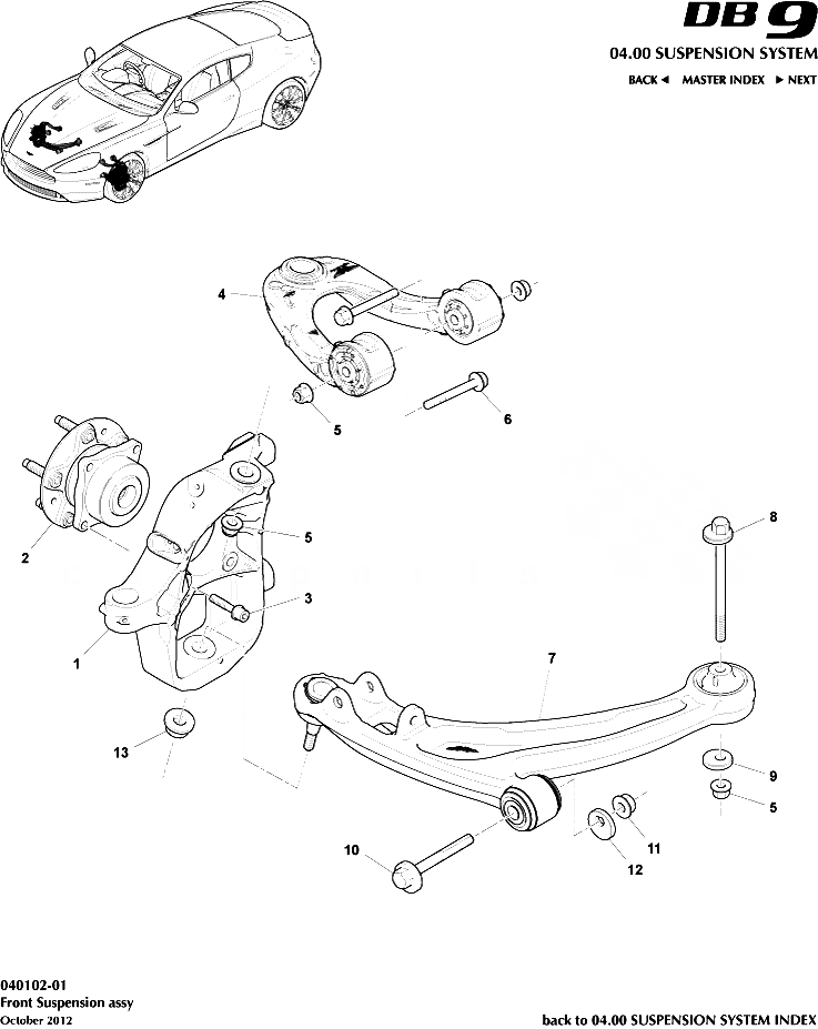 Later DB9 Front Suspension Assembly Parts