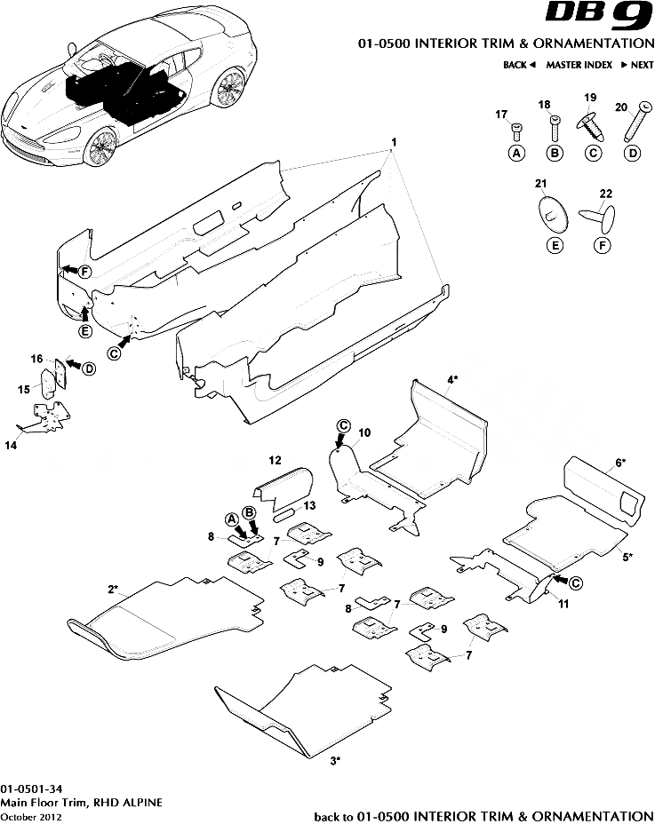 Later DB9 RHD Main Floor Trim with Alpine Speakers