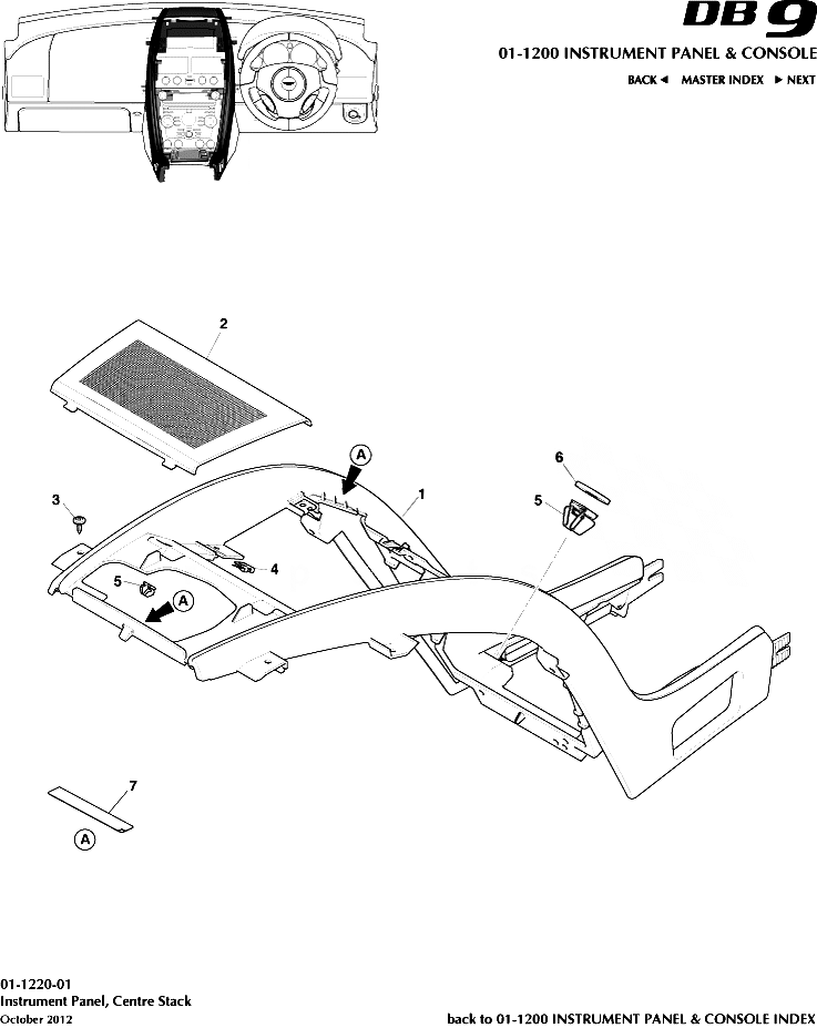 Later DB9 Instrument Panel, Centre Stack | Aston Store