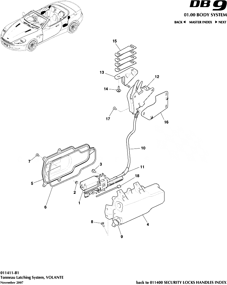 Early DB9 Volante Tonneau Latching System
