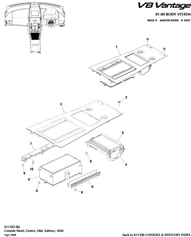 V8 Vantage Console Panel, Centre, Mid, Ashtray - ASM | Aston Store | Aston Store