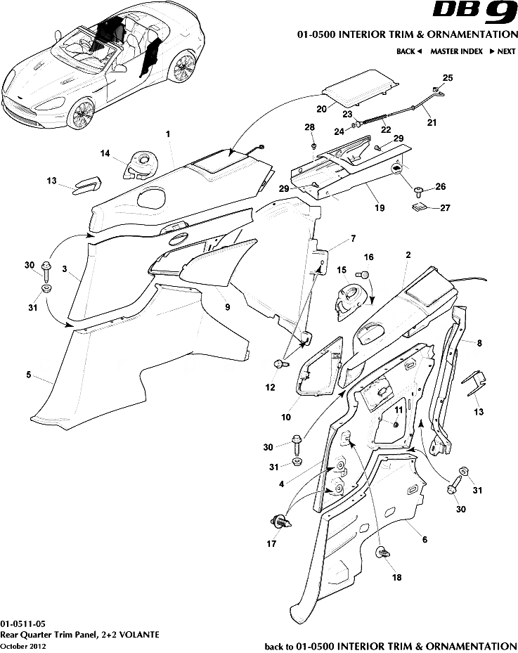 Later DB9 Volante Rear Quarter Trim Panel 2+2