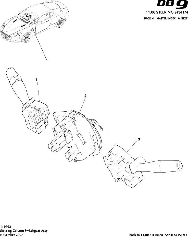 Early DB9 Steering Column Switch Assembly