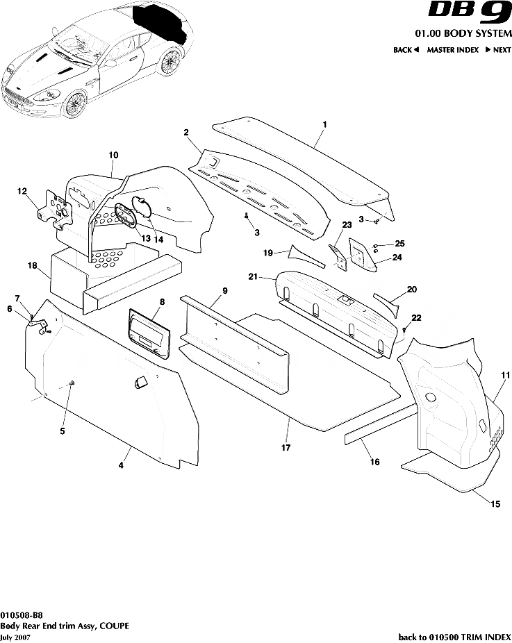 Early DB9 Coupe Rear End Trim