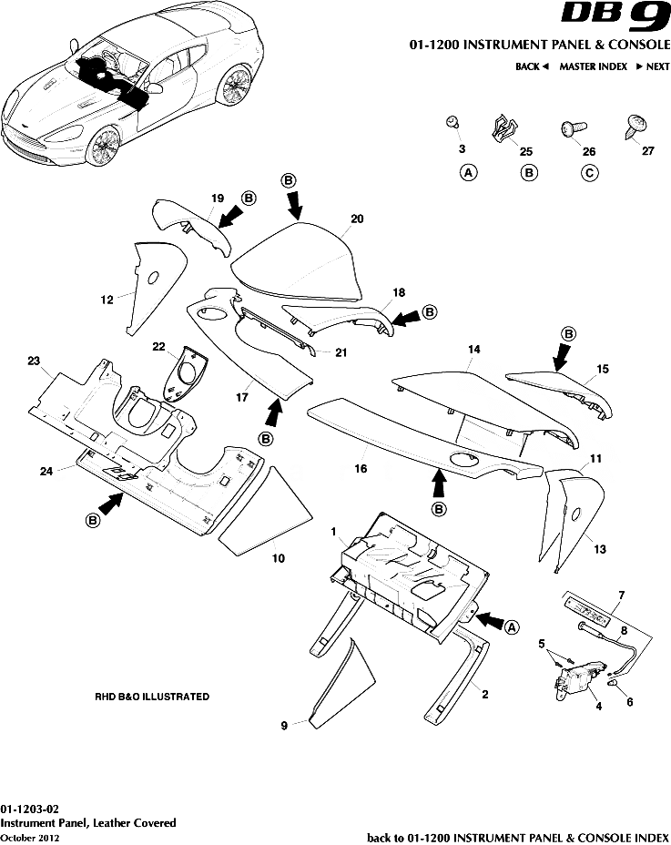 Later DB9 Instrument Panel Trimmed Panels