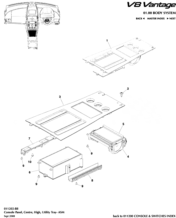 V8 Vantage Console Panel, Centre, High, Utility Tray - ASM | Aston Store