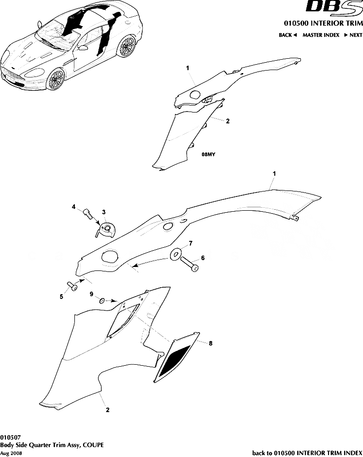 DBS V12 Coupe Body Side Quarter Trim Assembly