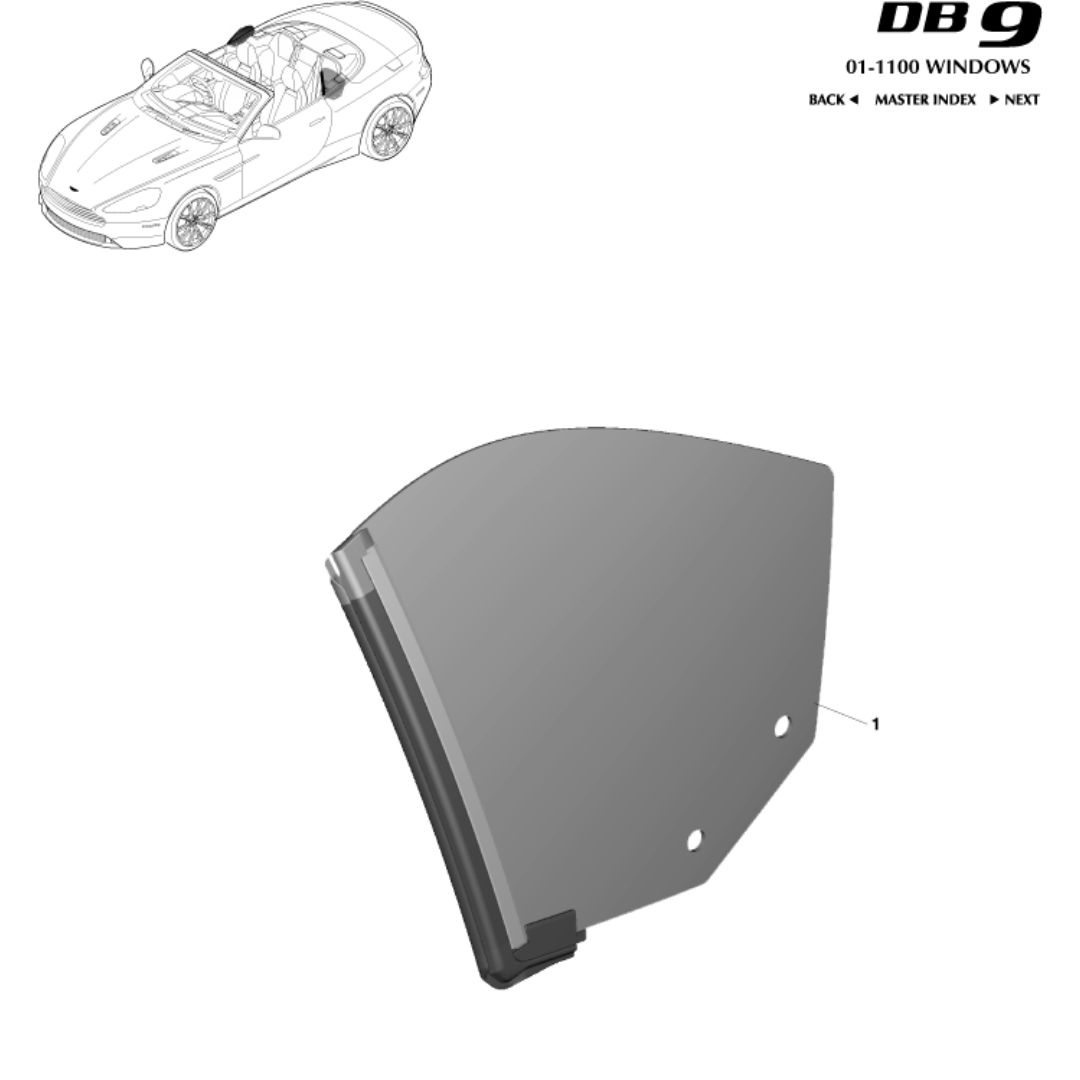 Later DB9 Volante Rear Quarter Glass