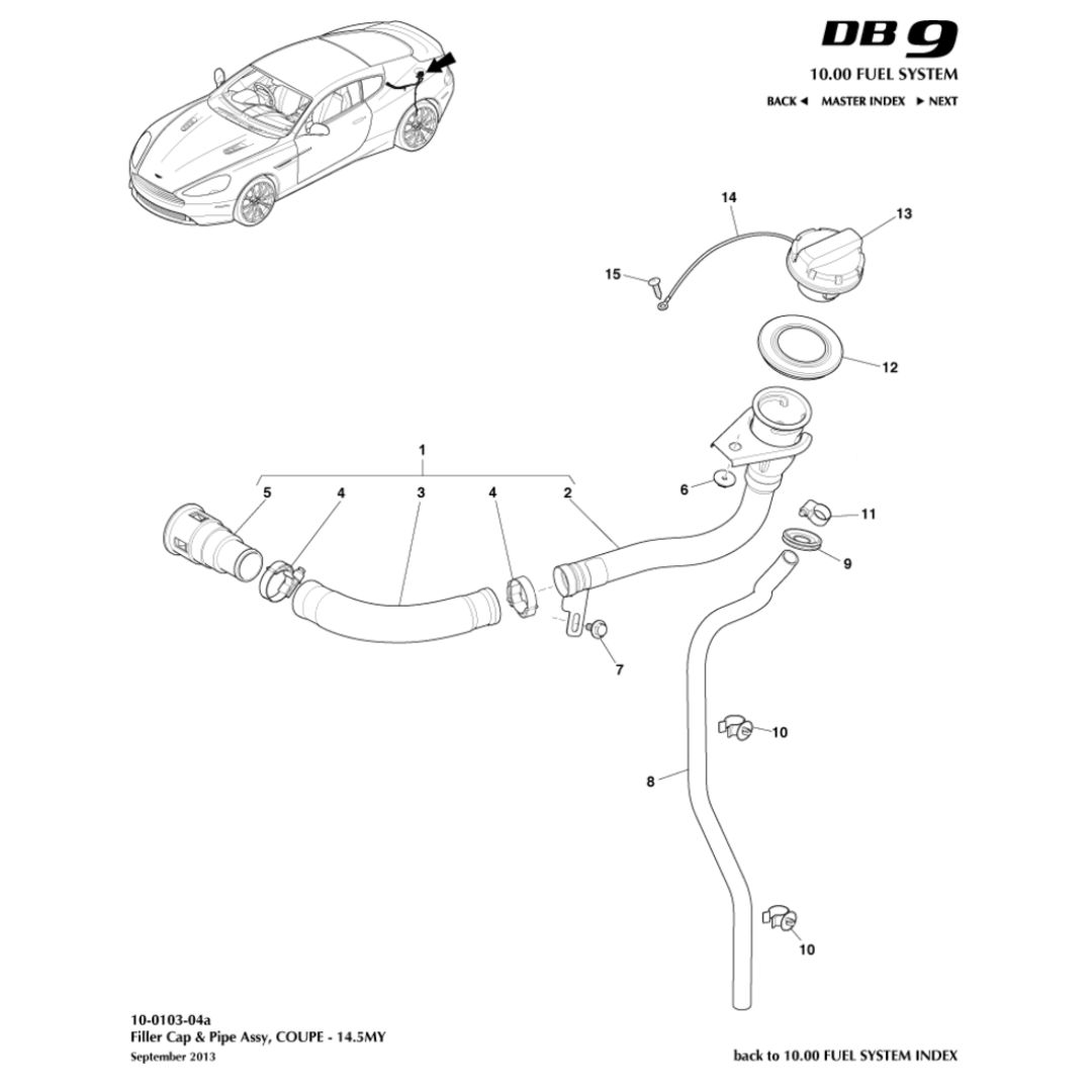 Later DB9 Coupe Fuel Filler Assembly (From 2014)