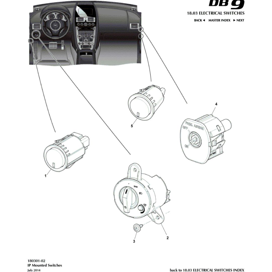 Later DB9 Instrument Panel Switches