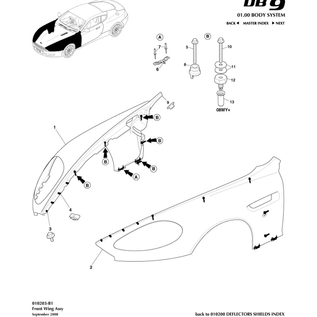 Early DB9 Front Structure parts