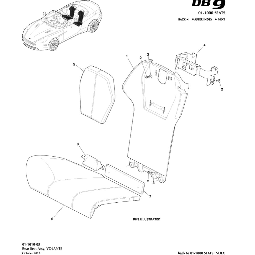 Later DB9 Volante Rear Seat Assembly