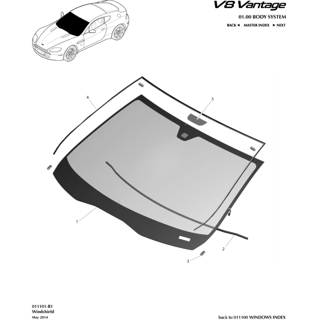 V8 Vantage Front Windshield Glass