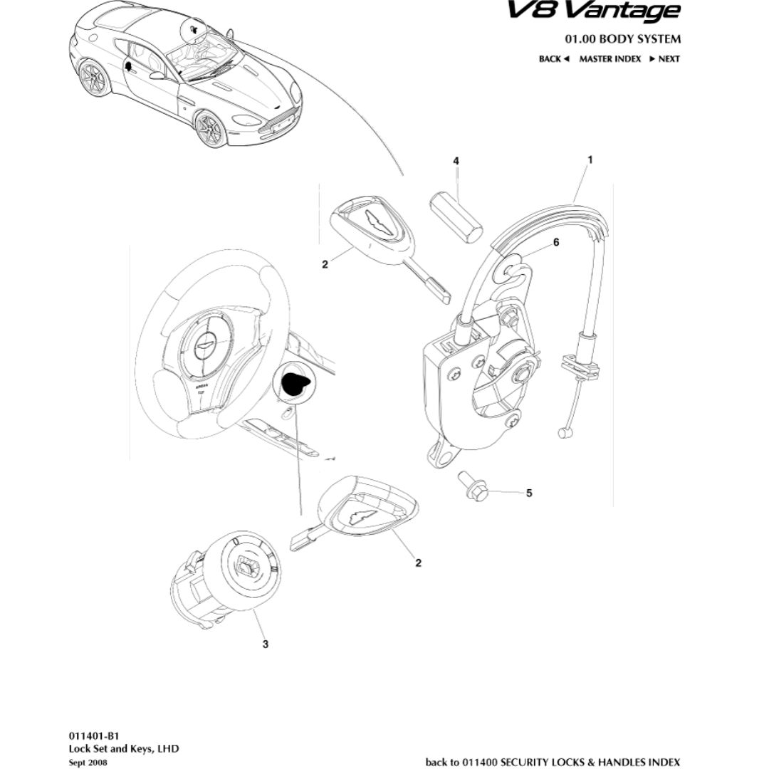 V8 Vantage LHD Lock Set and Keys