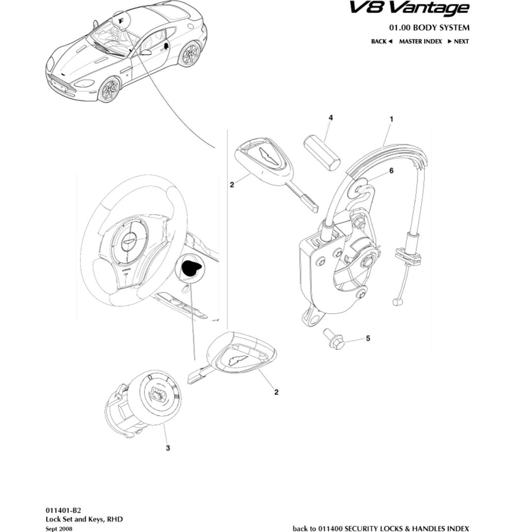 V8 Vantage RHD Lock Set and Keys