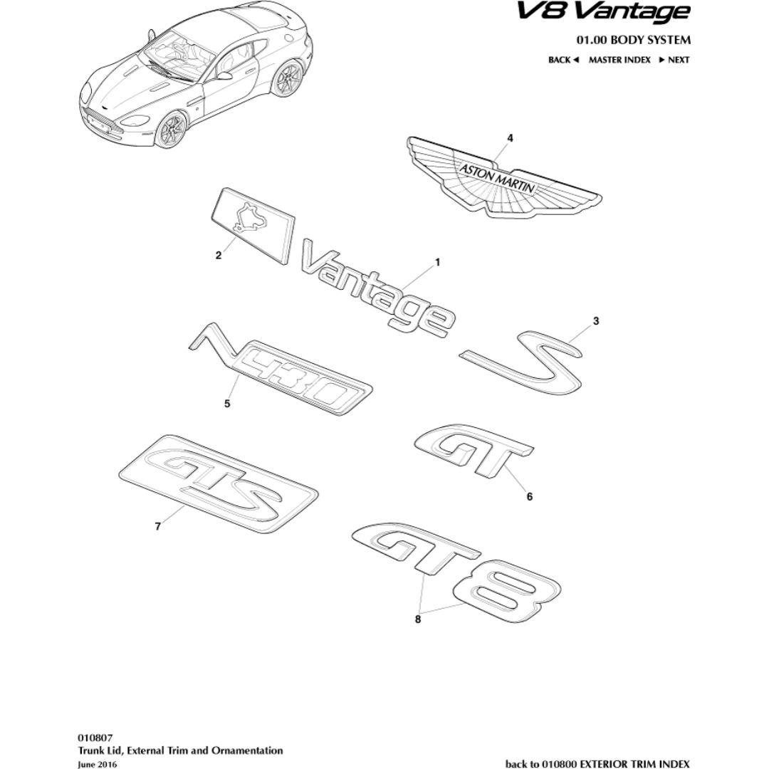 V8 Vantage GT Boot Badge