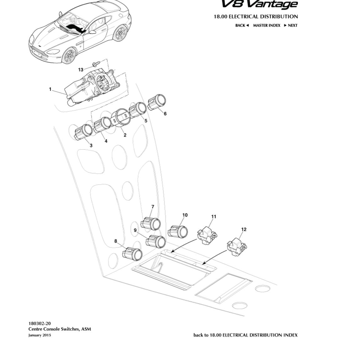 V8 Vantage 2016 ASM Centre Stack Switches