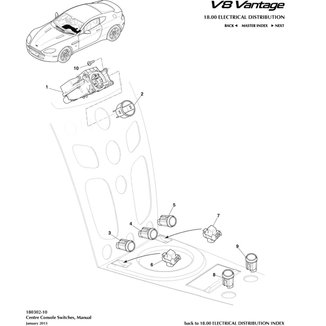 V8 Vantage 2016 Manual Centre Stack Switches
